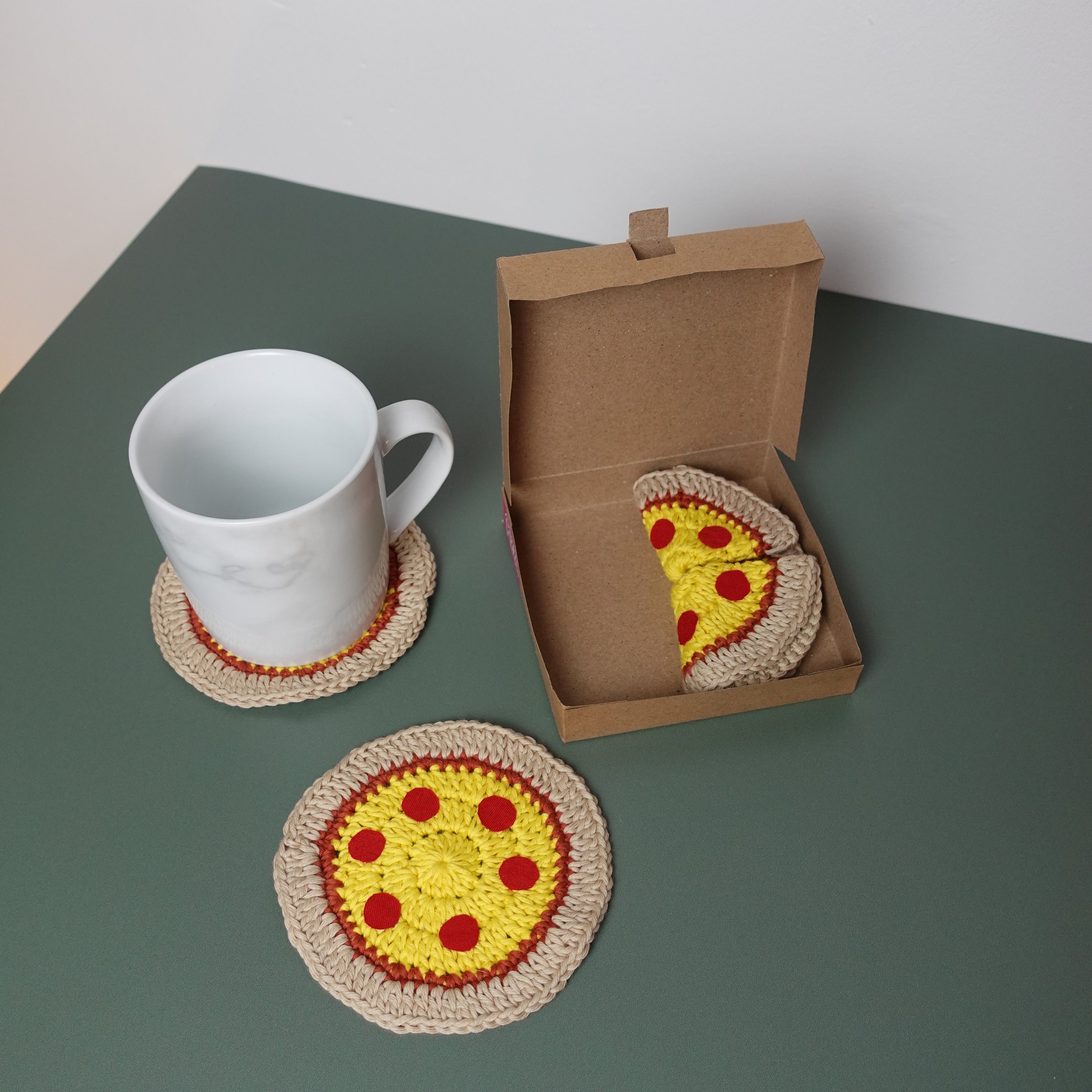 Crochet Pizza Coasters Written Pattern and Pizza Boxes Templates, Croc ...