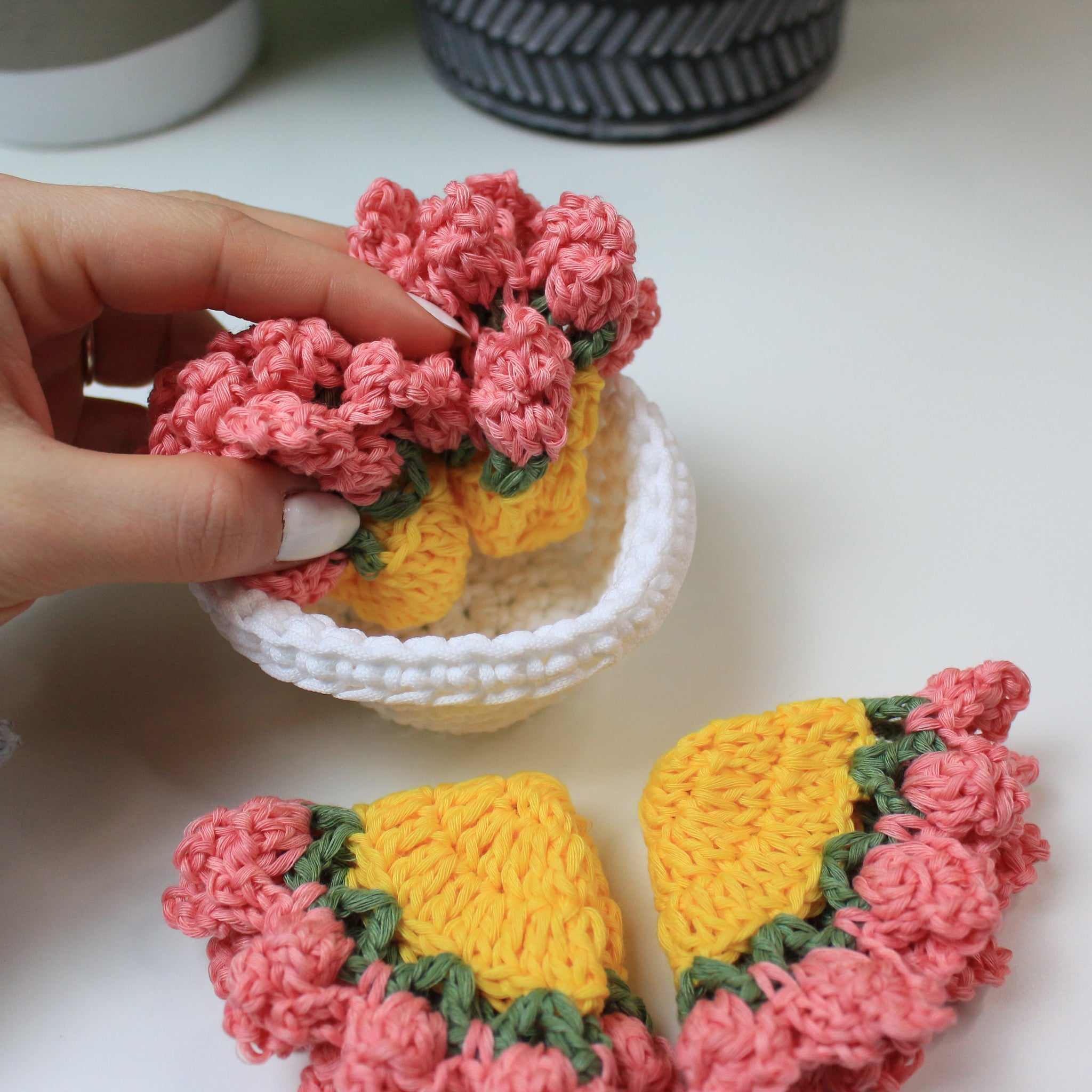 Crochet Flower Pot Coaster Set Written Pattern, crochet plant pot coas ...